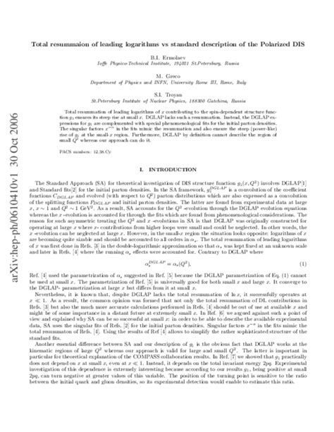 Pdf Total Resummation Of Leading Logarithms Vs Standard Description