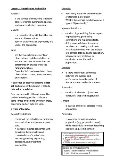Lesson 1 Notes Lesson 1 Statistics And Probability Statistics Is