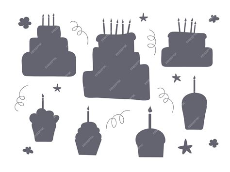 체리 블랙베리와 민트 캔들 레몬 쿠키 딸기로 장식된 머핀과 케이크 달콤한 실루엣 컬렉션 크림과 초콜릿 세트가 있는 컵케이크