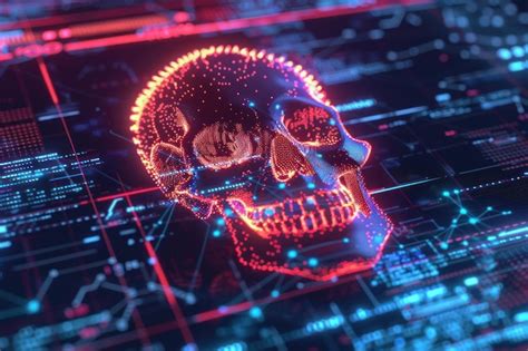 Cybersecurity Threat Concept With A Neon Glowing Skull Symbolizing Malicious Hacking And