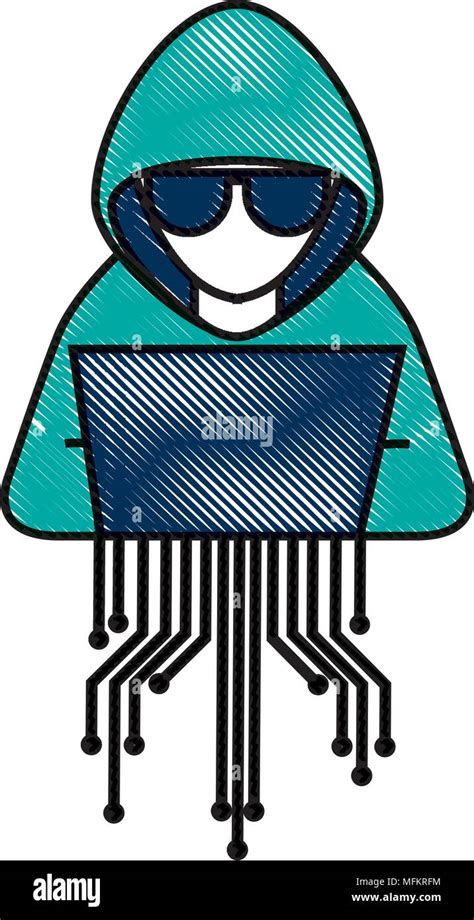 Cyber Security Hacker Character With Laptop Stock Vector Image And Art Alamy