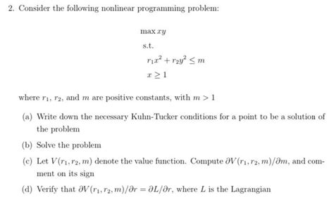 Solved 2 Consider The Following Nonlinear Programming
