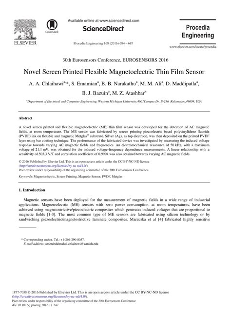 Pdf Novel Screen Printed Flexible Magnetoelectric Thin Film Sensor