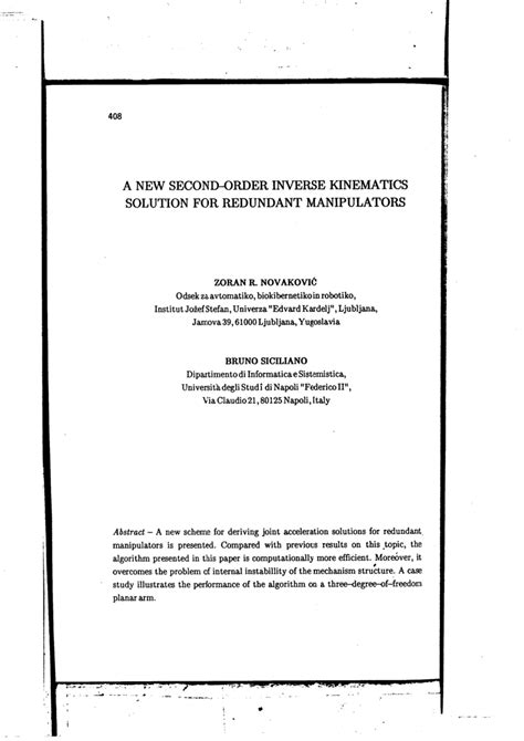 Pdf A New Second Order Inverse Kinematics Solution For Redundant