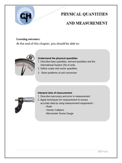 Chapter 1 Physical Quantities And Measurement Nov 2015 Docx Updated Pdf Measurement