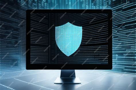 Premium Vector Digital Shield And Binary Symbol Over Computer Screen