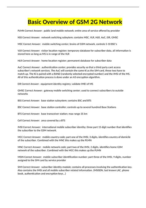 Basic Overview Of GSM G Network GSM G Network Stuvia US