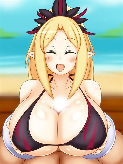 Rule 34 Beach Bikini Bikini Top Breasts Censored Censored Penis Cleric Disgaea Closed Eyes