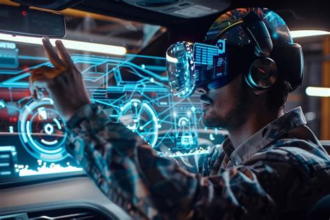 Young Adult Male Engineer Using Futuristic Augmented Reality Interface