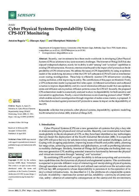 Pdf Cyber Physical Systems Dependability Using Cps Iot Monitoring