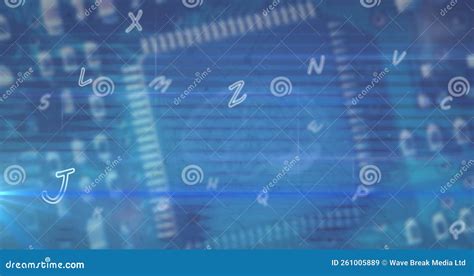 Animation Of Multiple Alphabets Floating Over Close Up Of A Computer