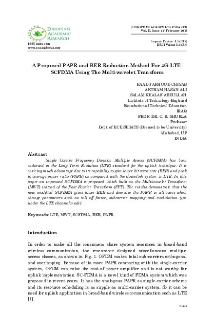 Pdf A Proposed Papr And Ber Reduction Method For 4g Lte Scfdma Using
