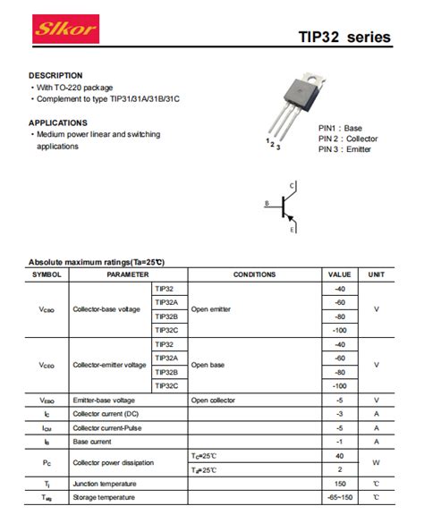 TIP C PNP Bipolar Power Transistor