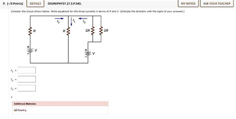 solved osuniphys127 3 p 043 consider the circuit shown below write