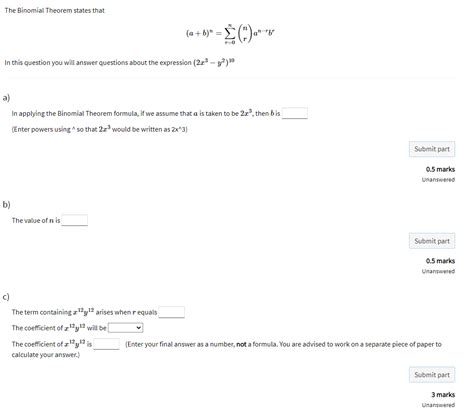 Solved The Binomial Theorem states that a b Σ Chegg com