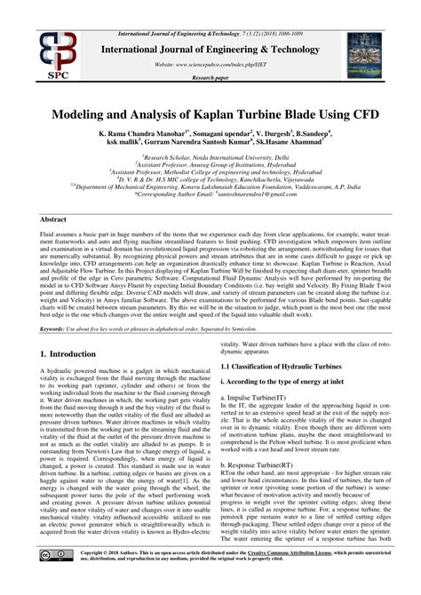 Pdf Modeling And Analysis Of Kaplan Turbine Blade Using Cfd