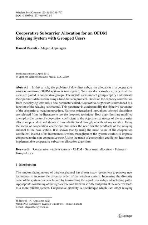 Pdf Cooperative Subcarrier Allocation For An Ofdm Relaying System With Grouped Users