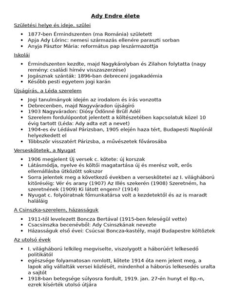 Ady Endre Elete Jegyzet Pdf