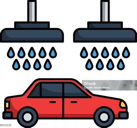 세차 터널 사이드 뷰 컨셉 자동차 위생 서비스 워터 샤워 벡터 컬러 디자인 흰색 배경에 공대자동차 청소 서비스 기호 차량 소독