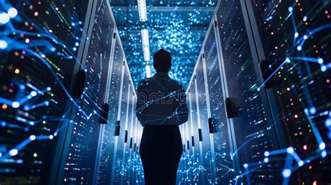 Modern Data Center With Server Racks And Technicians Who Manage By Generative Ai Stock