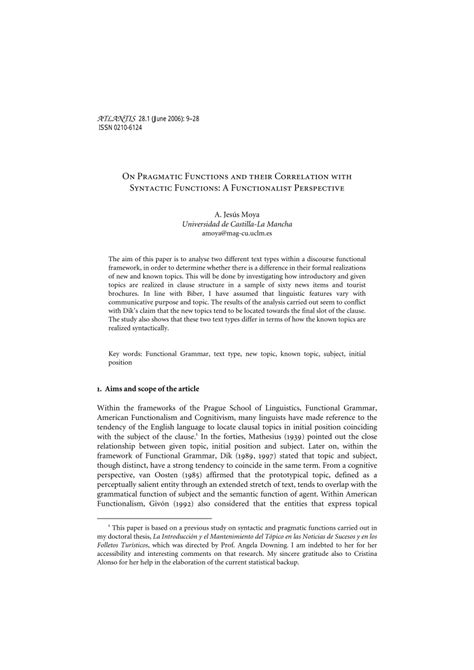 Pdf On Pragmatic Functions And Their Correlation With Syntactic