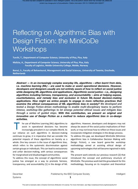 (PDF) Reflecting on Algorithmic Bias With Design Fiction: The MiniCoDe Workshops