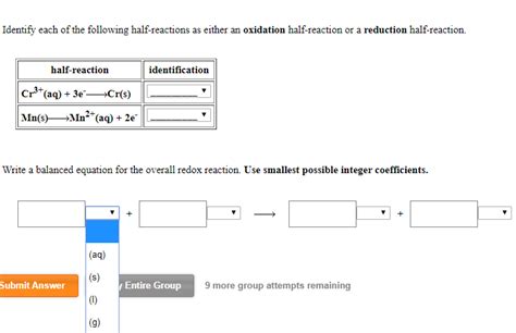 Solved Identify Each Of The Following Half Reactions As