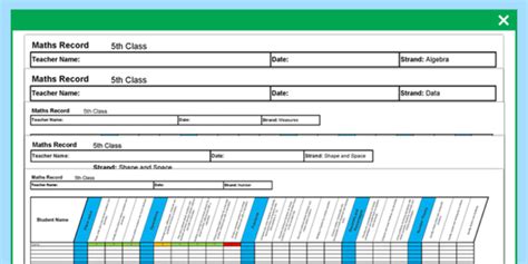 5th Class Maths Record Spreadsheet Teacher Made