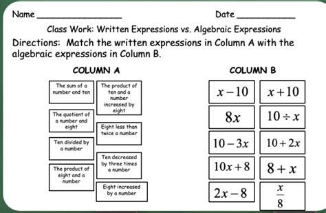 Writing Algebraic Expressions Day 1 Of 2 Share My Lesson