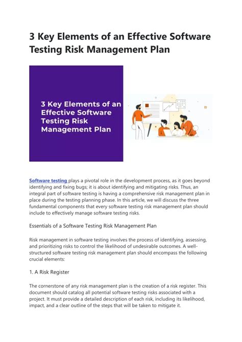 PPT 3 Key Elements Of An Effective Software Testing Risk Management Plan PowerPoint