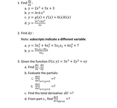 solved find dxdy a y 2x3 5x 3 b y ln6x3 c