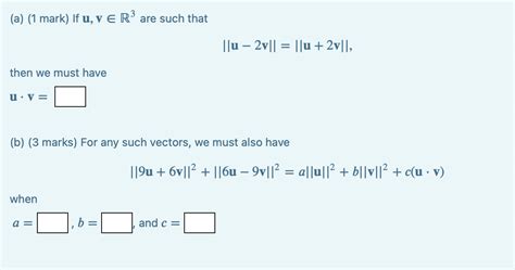 Solved A 1 Mark If U VR3 Are Such That U2v U 2v Chegg Com