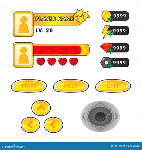 buttons set vector gui asset collection for game and app stock vector