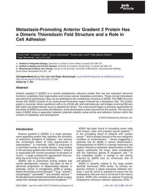 Pdf Metastasis Promoting Anterior Gradient 2 Protein Has A Dimeric Thioredoxin Fold Structure