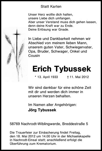 Traueranzeigen Von Erich Tybussek Trauer In Nrwde