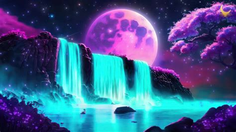 Waterfall Moon Night Cherry 4k 3271m Wallpaper Pc Desktop