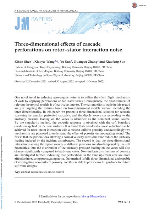 Pdf Three Dimensional Effects Of Cascade Perforations On Rotorstator