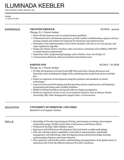 Oracle Analyst Resume Samples Velvet Jobs