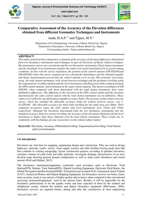 Pdf Comparative Assessment Of The Accuracy Of The Elevation Differences Obtained From