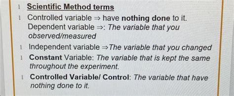 Solved Scientific Method Terms Controlled Variable Have Chegg