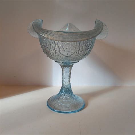 Fenton Ice Blue Persian Medallion Stretch Glass Compote Candy Dish