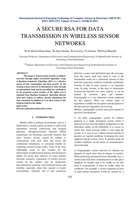 Pdf A Secure Rsa For Data Transmission In Wireless Sensor Networks