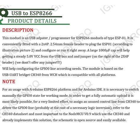 Esp01 Programmer Adapter Uart Gpio0 Esp 01 Adaptater Esp8266 Ch340g Usb