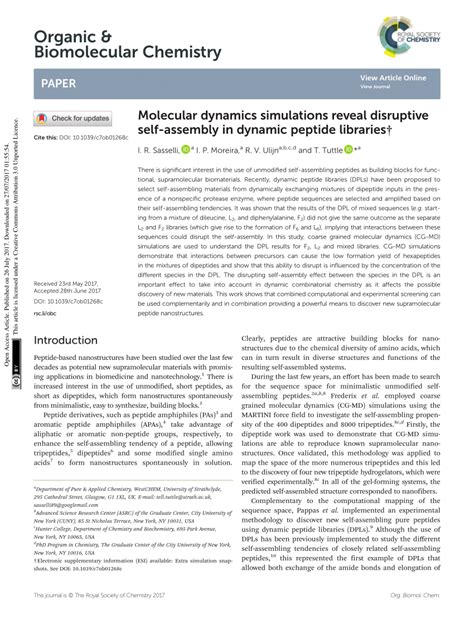 Pdf Molecular Dynamics Simulations Reveal Disruptive Self Assembly In