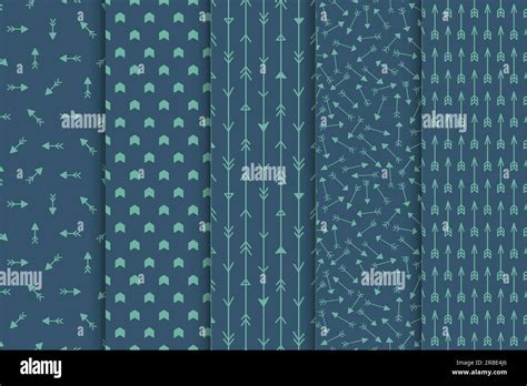 Collection Of Vector Seamless Arrows Patterns Hand Drawn Blue