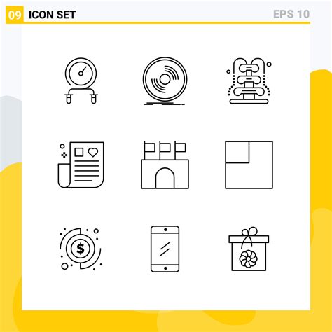 Pictogram Set Of 9 Simple Outlines Of Remedy Healthcare Record Drug Romance Editable Vector