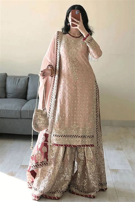Peach Colour Heavy Work Sharara Suit For Wedding Barat Anaya Designer
