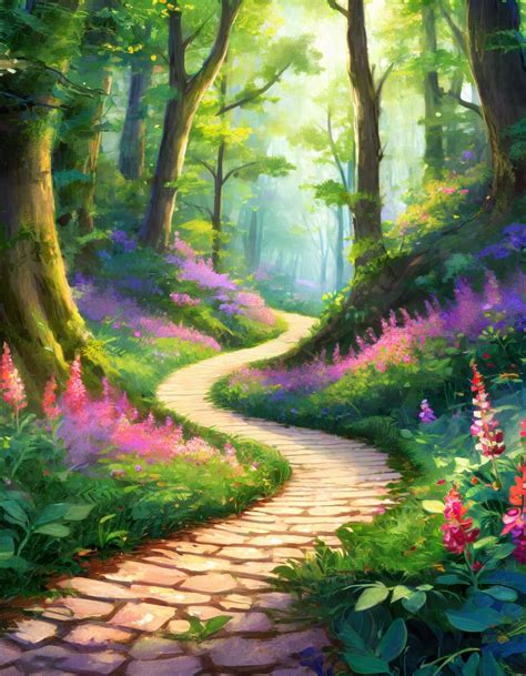 화창한 날씨에 둘러싸인 숲 속 길