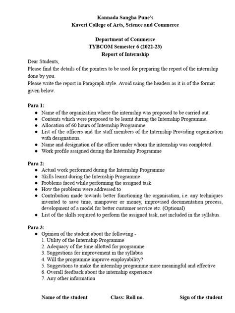 report format semester 6 pdf