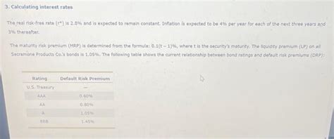Solved 3 Calculating Interest Rates The Real Risk Free Rate